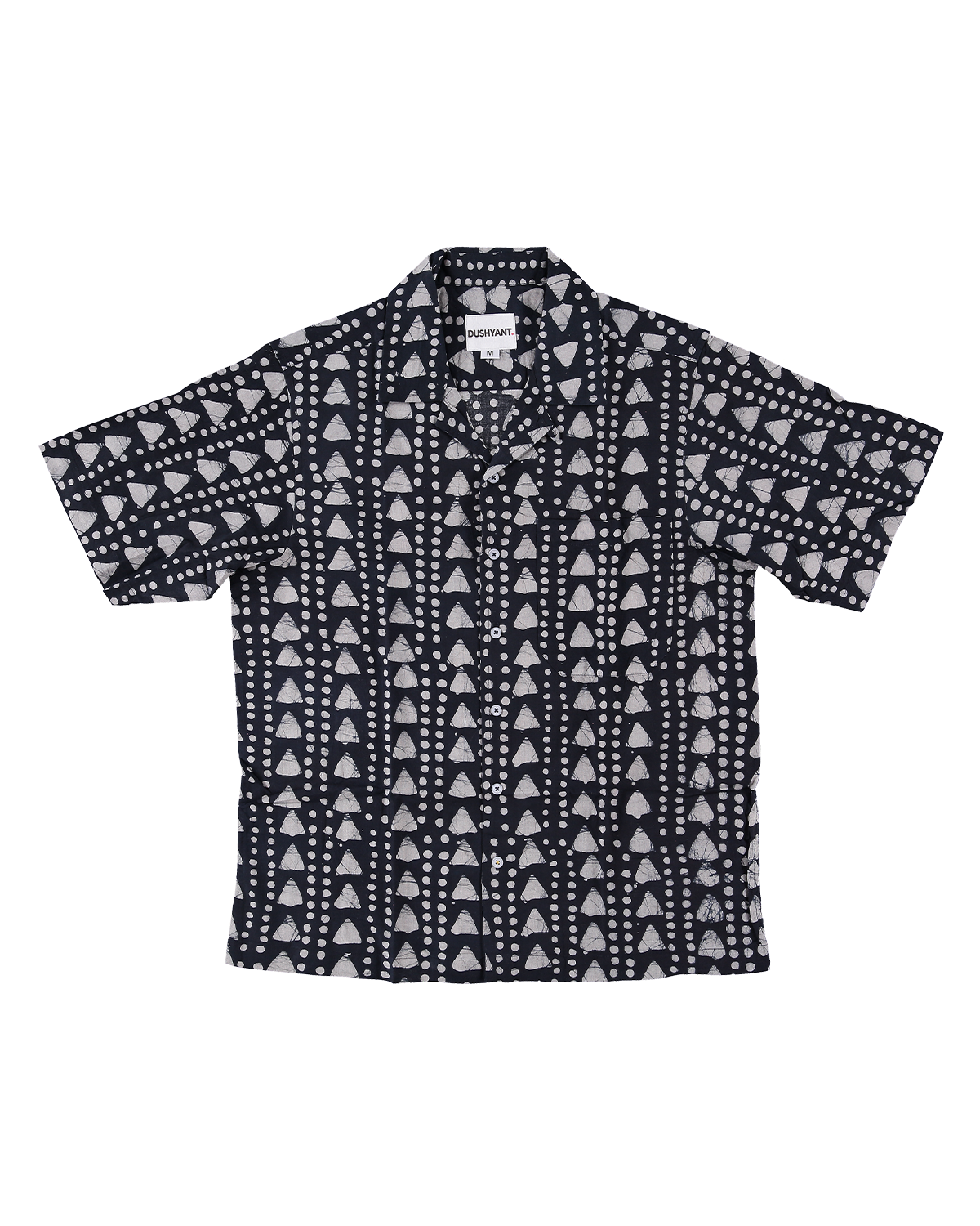 Hand Block Printed 'The Don' Camp Collar Shirt in Black Triangles Art
