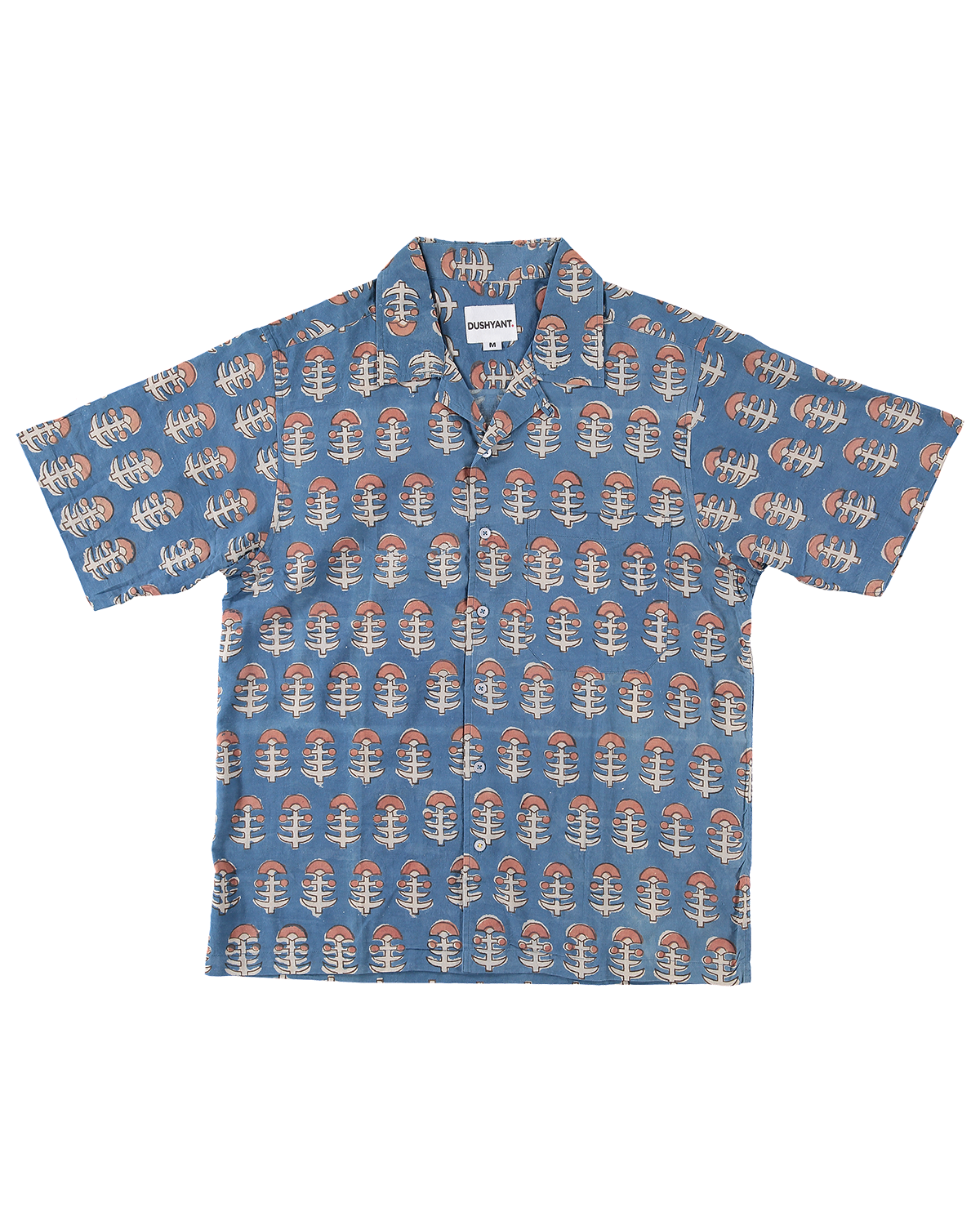 Hand Block Printed 'The Don' Camp Collar Shirt in Light Blue Tribal Pr