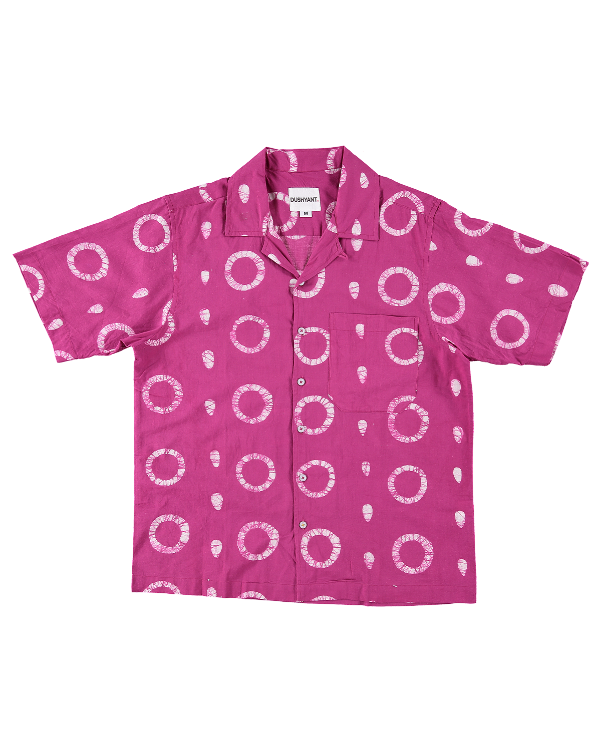Hand Block Printed 'The Don' Camp Collar Shirt in Magenta Circles Art
